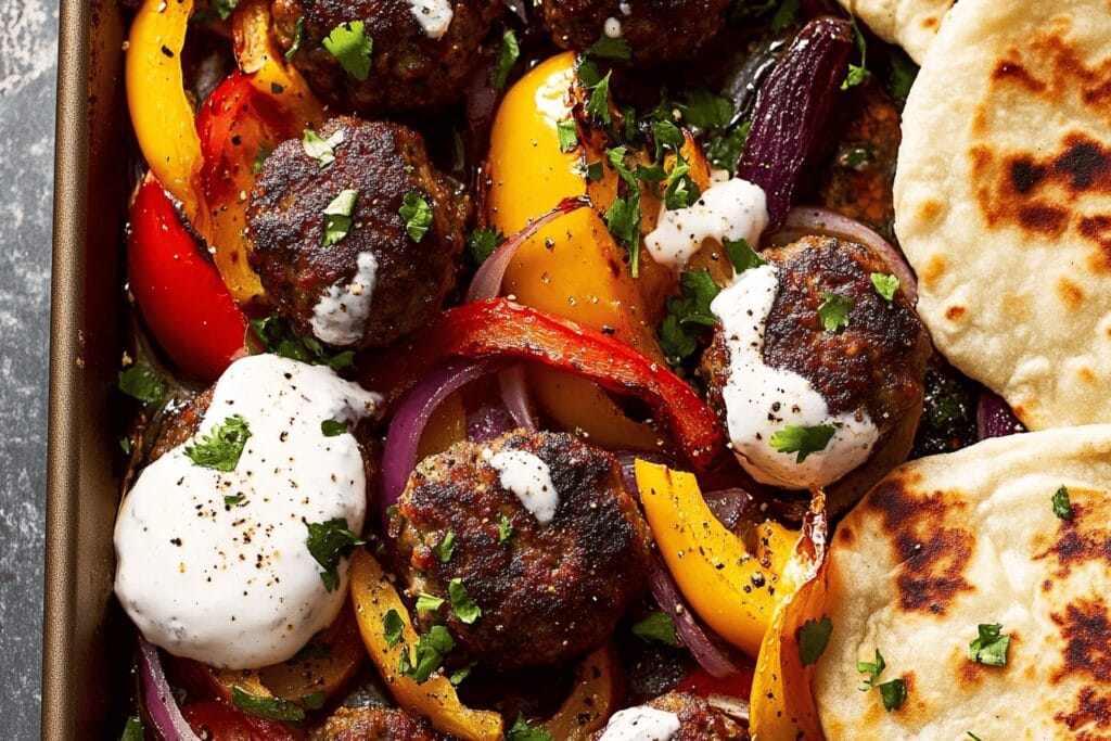 Easy Lamb Kofta Meatballs Tray Bake Recipe - delicedcook.com