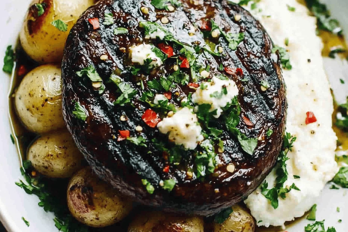 Grilled Portobellos with Goat Cheese Potatoes - delicedcook.com