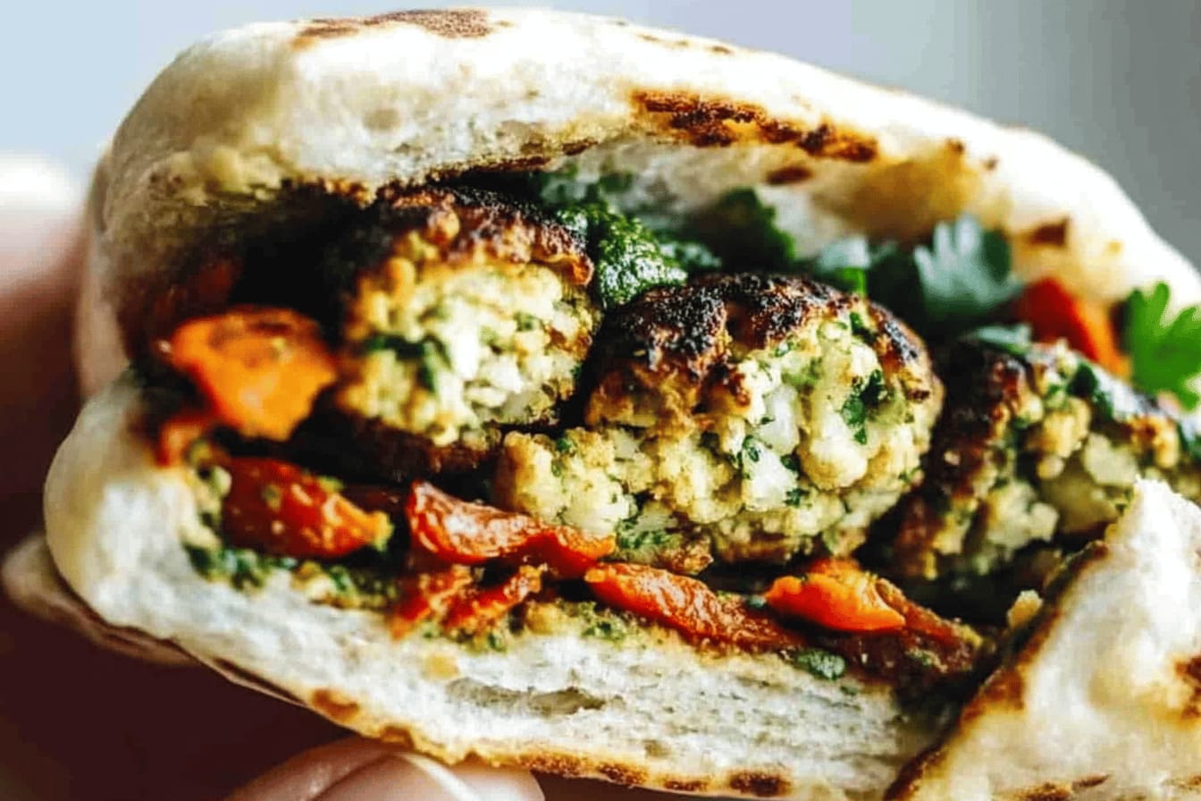 Spicy Falafel and Roasted Veggie Naan Sandwich - delicedcook.com
