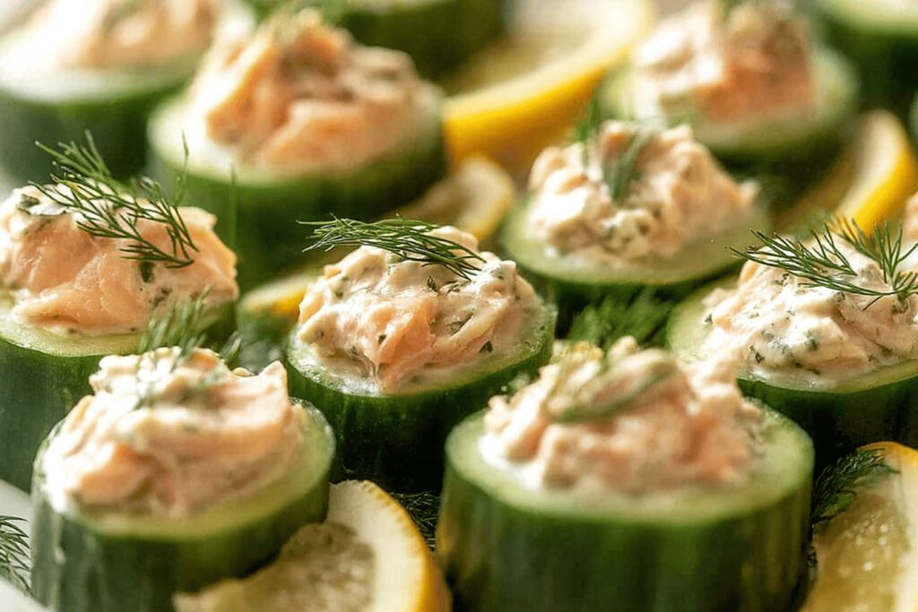 Cucumber Canapés with Smoked Salmon Mousse Recipe - delicedcook.com