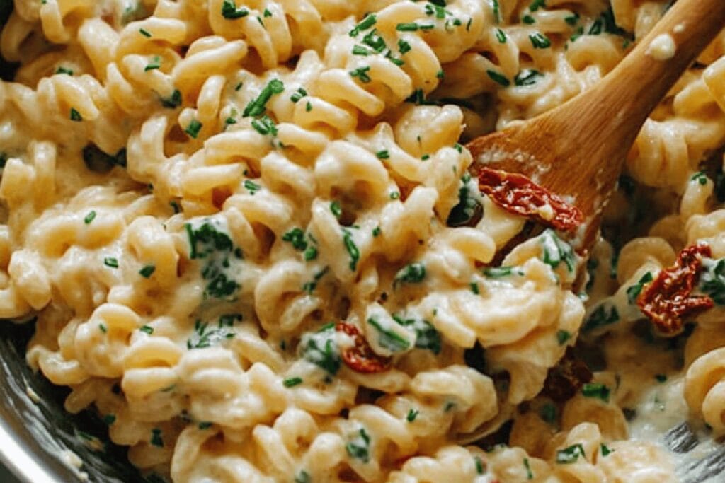 Creamy Garlic Sun-Dried Tomato Pasta Recipe - delicedcook.com