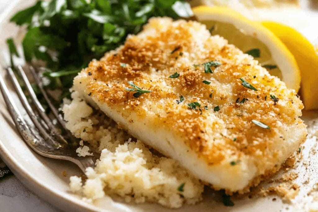 Healthy Parmesan Garlic Crumbed Fish Recipe - delicedcook.com