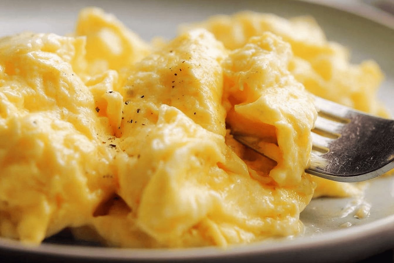 Creamy Soft Scrambled Eggs Recipe - delicedcook.com